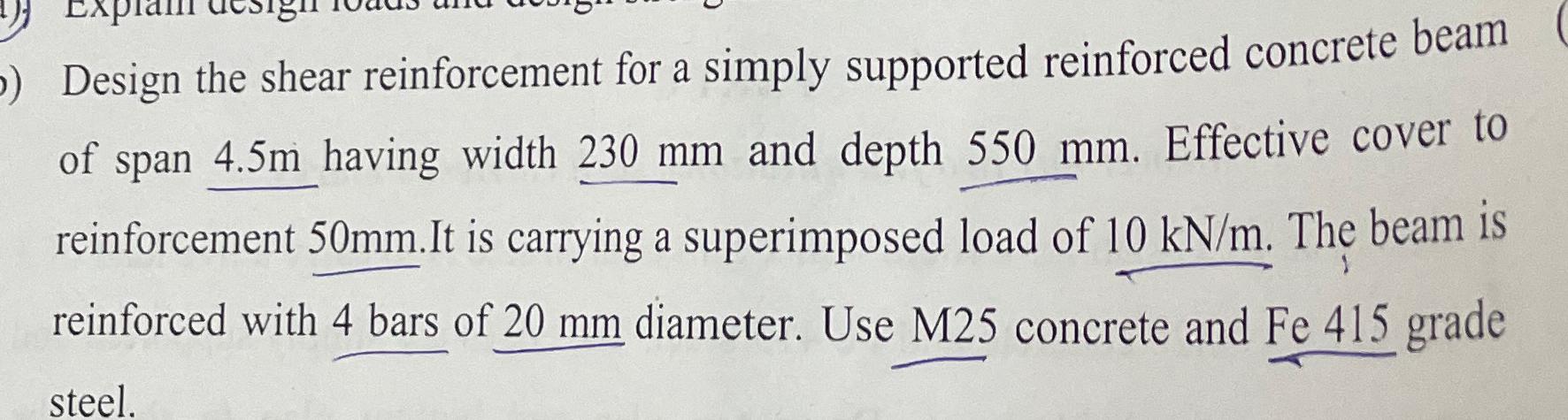 Solved Design the shear reinforcement for a simply supported | Chegg.com