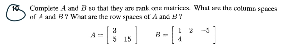 Solved Complete A and B ﻿so that they are rank one matrices. | Chegg.com