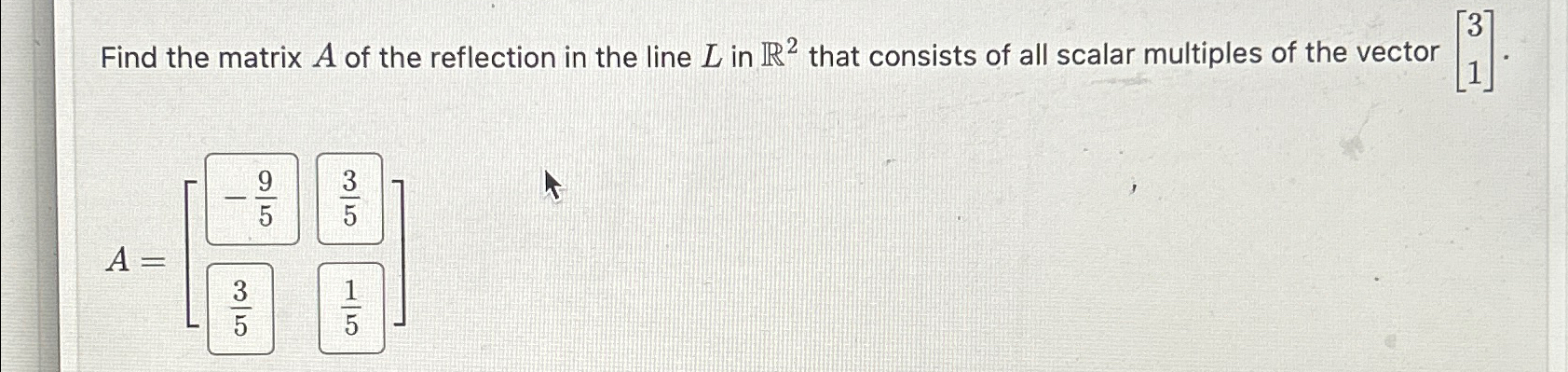 Solved Find the matrix A ﻿of the reflection in the line L | Chegg.com