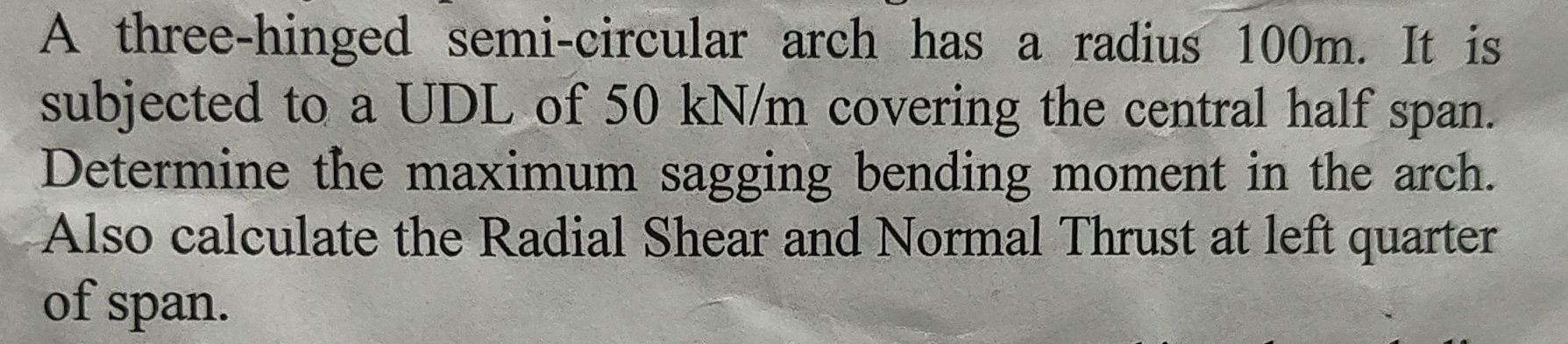 Solved A three-hinged semi-circular arch has a radius 100m. | Chegg.com