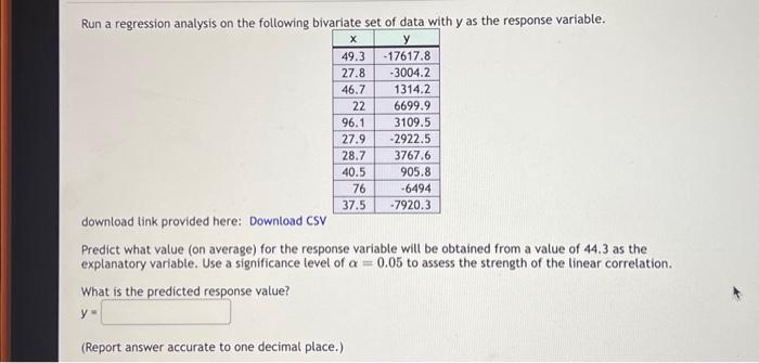 Solved Run a regression analysis on the following bivariate | Chegg.com