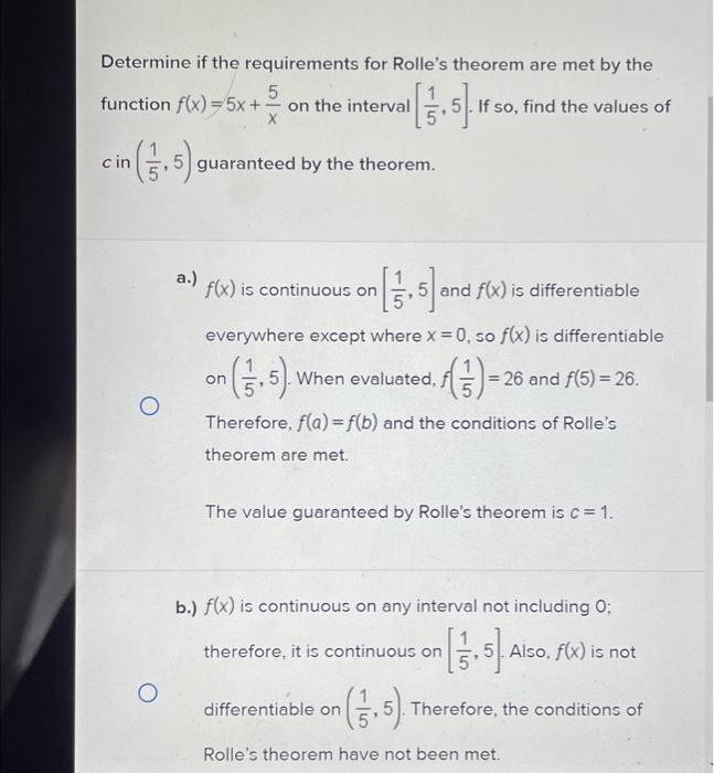 Solved Determine if the requirements for Rolle's theorem are | Chegg.com