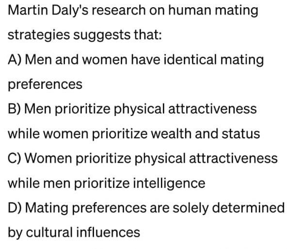 Solved Martin Daly's research on human mating strategies | Chegg.com