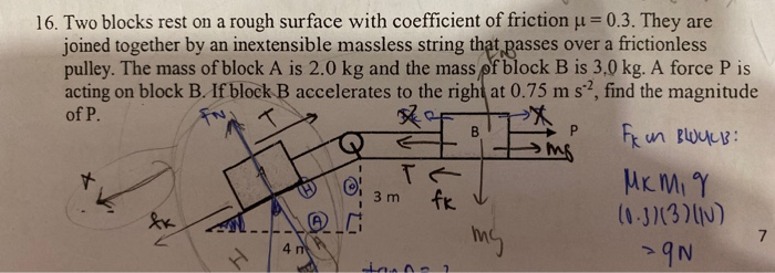 Solved 16. Two blocks rest on a rough surface with | Chegg.com