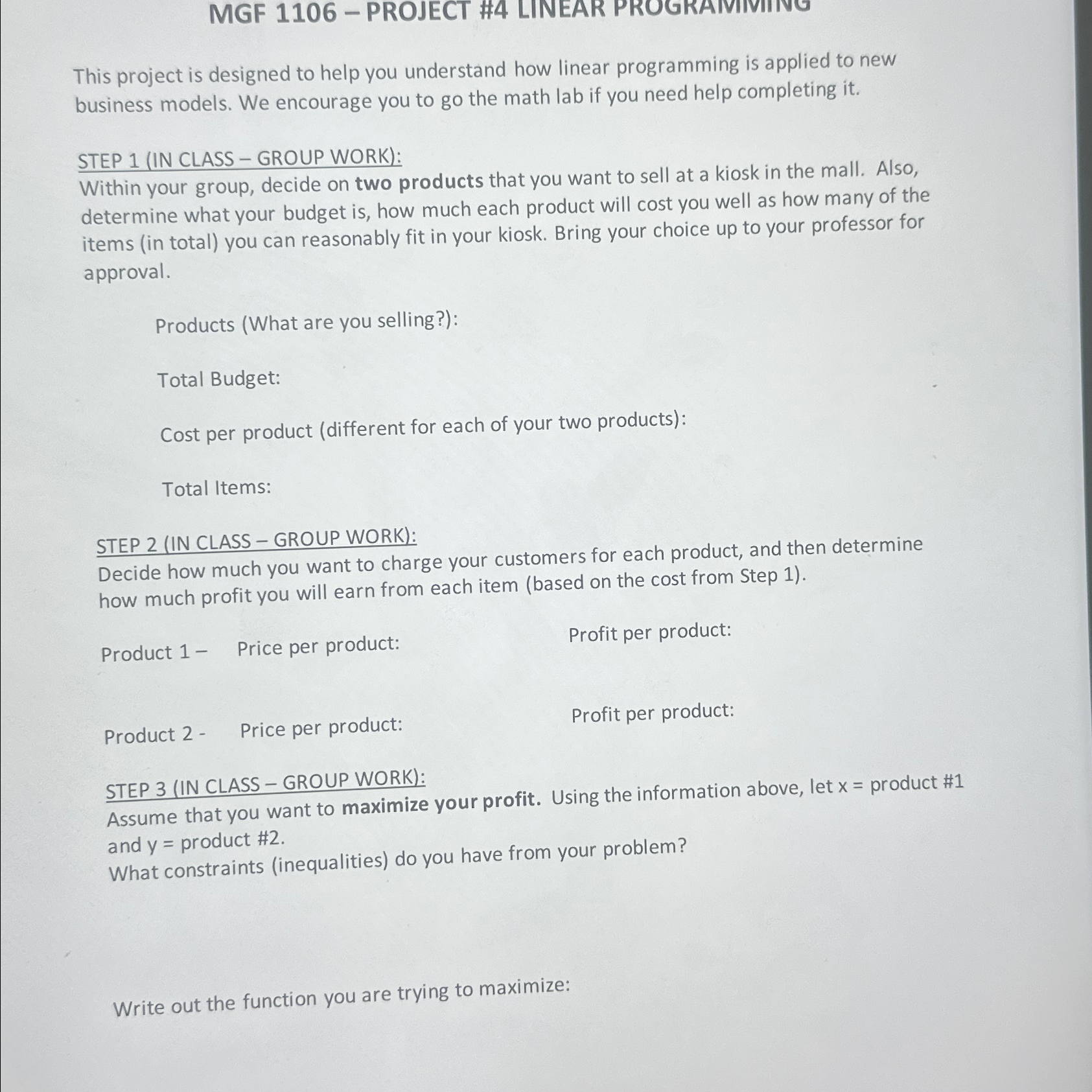 Solved Mgf 1106 ﻿project 4 ﻿linear Progkaiviviiivsthis