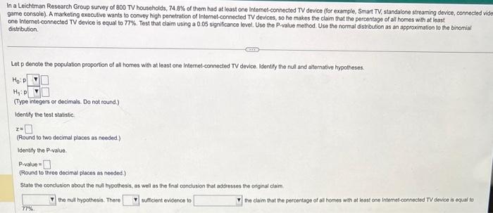 Solved In a Leichtman Research Group survey of 800 TV | Chegg.com