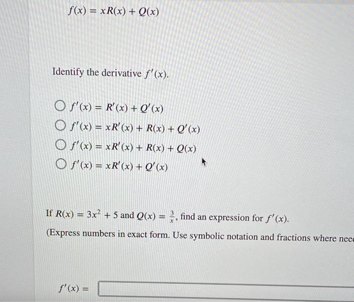 Solved Identify the derivative f′(x). | Chegg.com