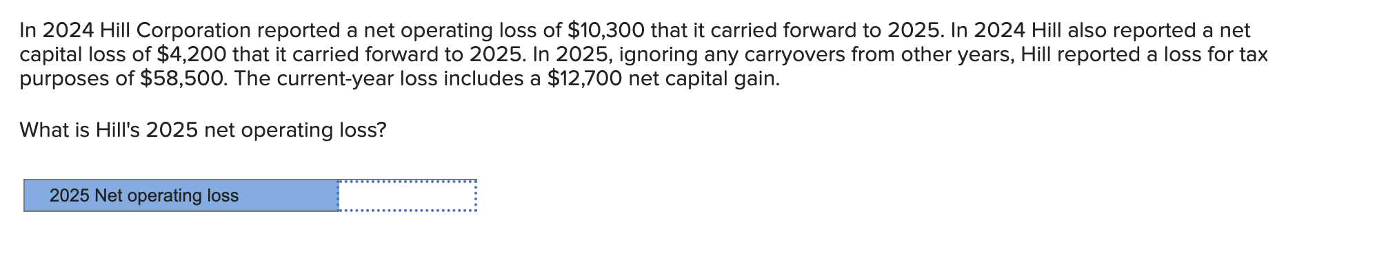 Solved In 2024 ﻿Hill Corporation reported a net operating | Chegg.com