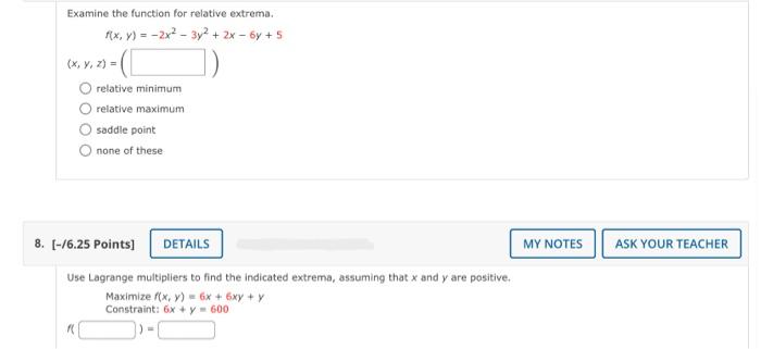 Solved Examine the function for relative extrema. | Chegg.com