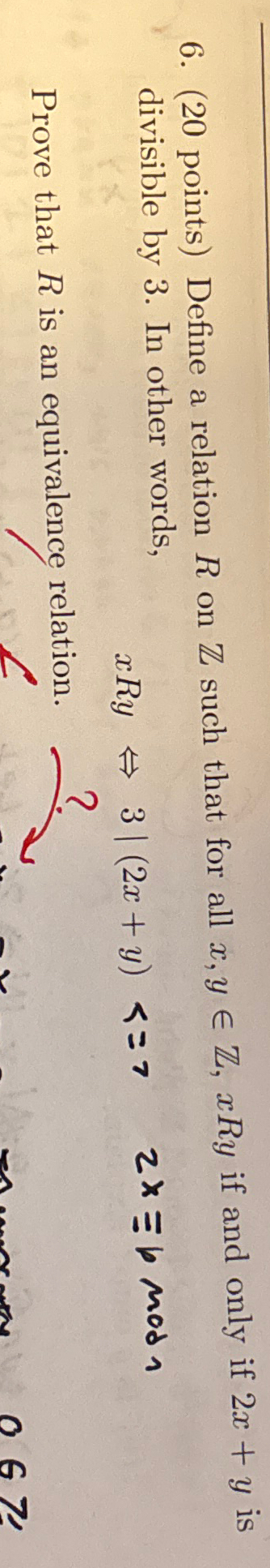Solved (20 ﻿points) ﻿Define a relation R ﻿on Z ﻿such that | Chegg.com