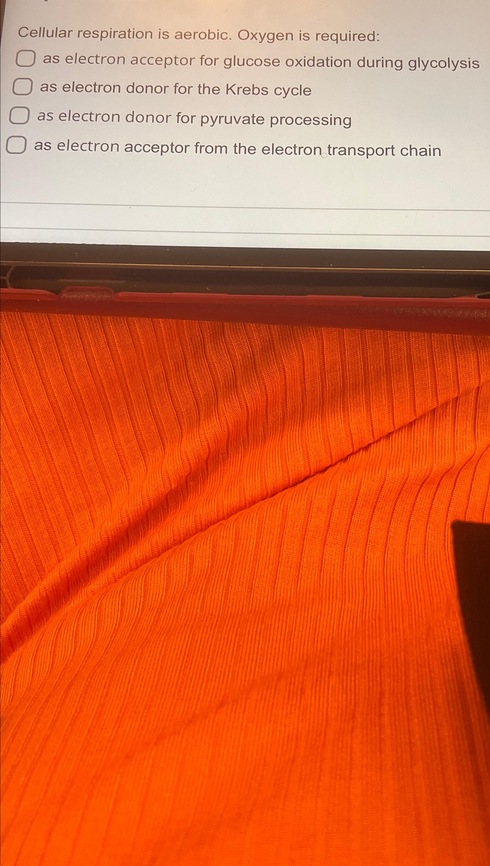 Solved Cellular respiration is aerobic. Oxygen is | Chegg.com