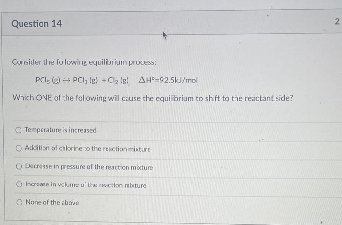 Solved Consider the following equilibrium process: PCl5( | Chegg.com