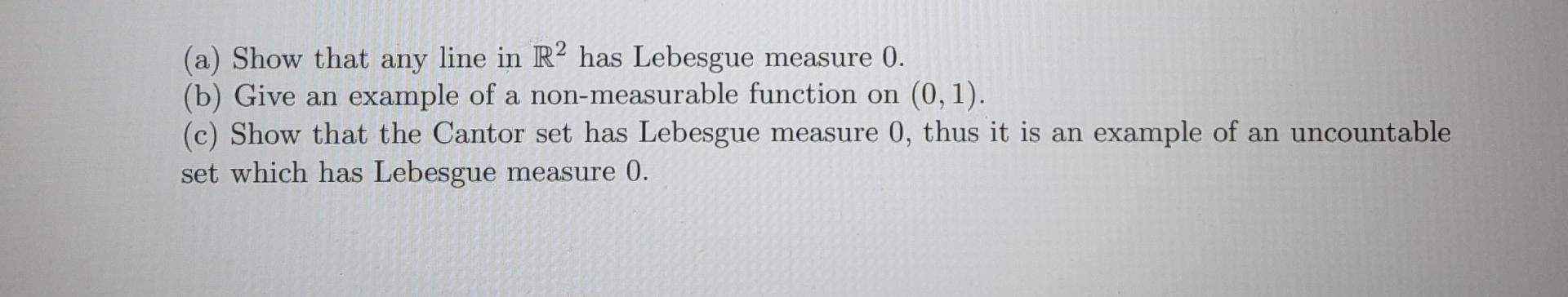Solved (a) Show that any line in R2 has Lebesgue measure 0. | Chegg.com