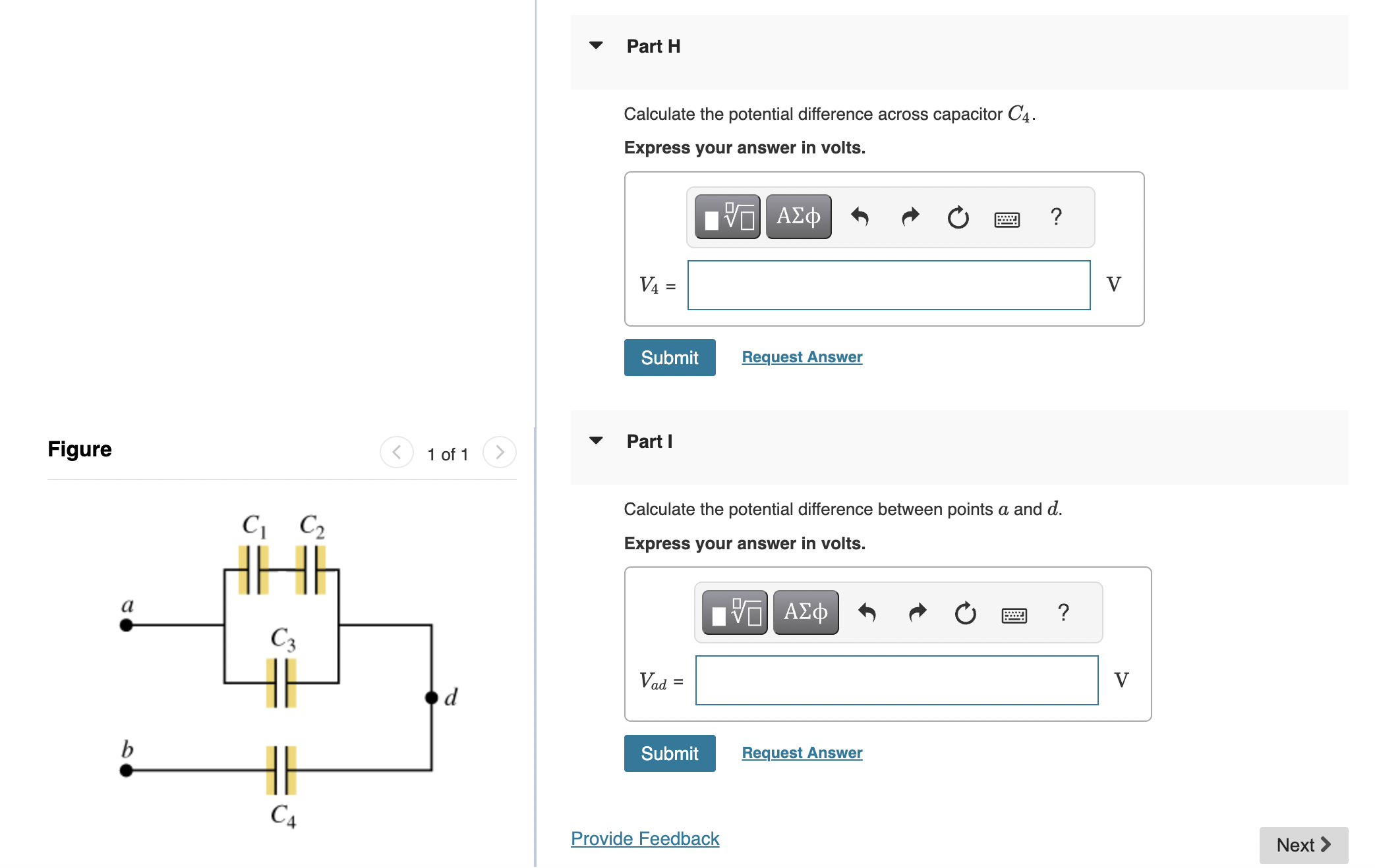 Solved Part BIn (Figure 1), ﻿each capacitor has C=4.80μF | Chegg.com