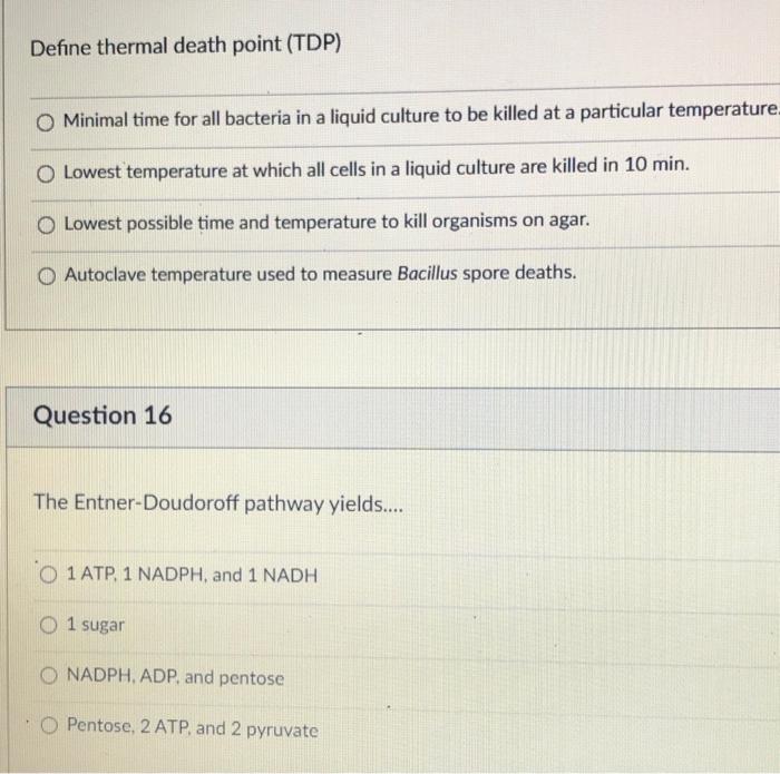 Solved Define thermal death point (TDP) O Minimal time for | Chegg.com