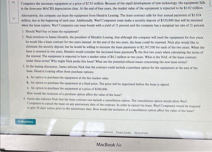 The Decision to Lease or Buy at Warf Computers Warf | Chegg.com