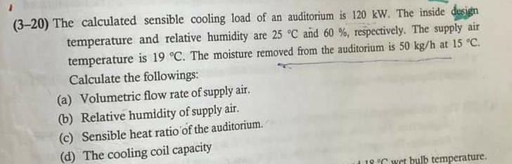 Solved (3-20) The calculated sensible cooling load of an | Chegg.com