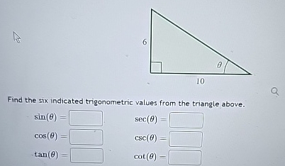 Solved Find the six indicated trigonometric values from the | Chegg.com