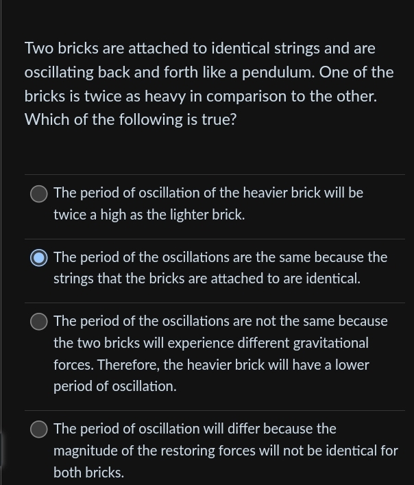 Solved Two bricks are attached to identical strings and are | Chegg.com