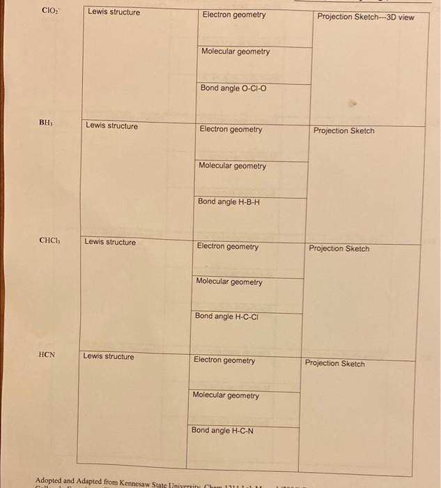 Solved CIO, Lewis structure Electron geometry Projection | Chegg.com