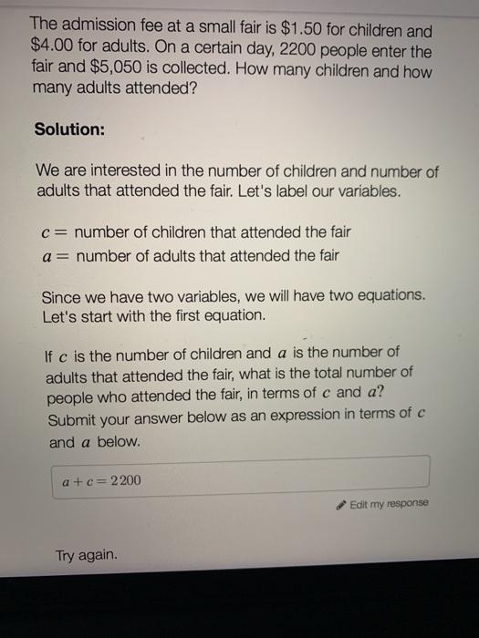 Solved The admission fee at a small fair is $1.50 for | Chegg.com