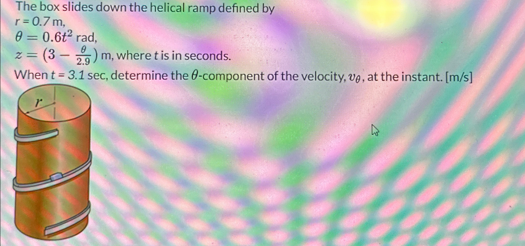 Solved The box slides down the helical ramp defined | Chegg.com