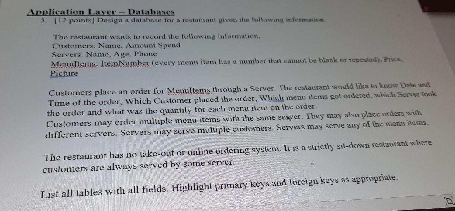 Solved Application Layer - Databases 3. [12 points] Design a | Chegg.com