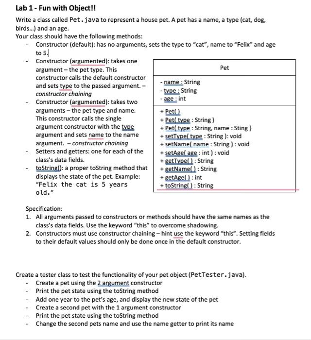 Solved Lab 1 - Fun with Object!! Write a class called | Chegg.com