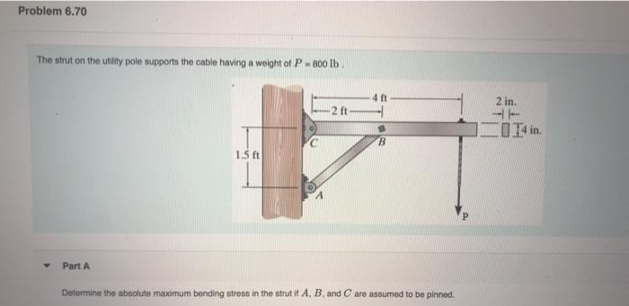 Solved Problem 6.70 The strut on the utility pole supports | Chegg.com