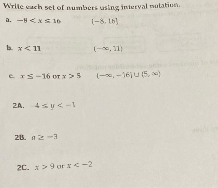 Solved Write each set of numbers using interval notation. a. | Chegg.com