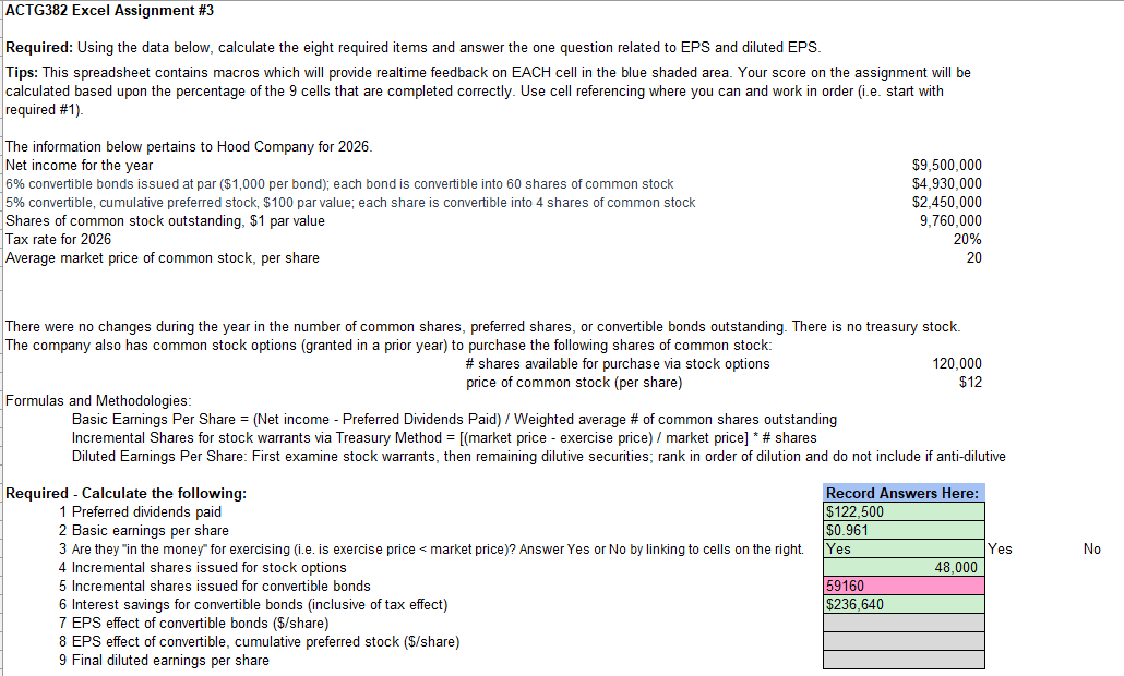 Solved ACTG382 ﻿Excel Assignment #3Required: Using the data | Chegg.com
