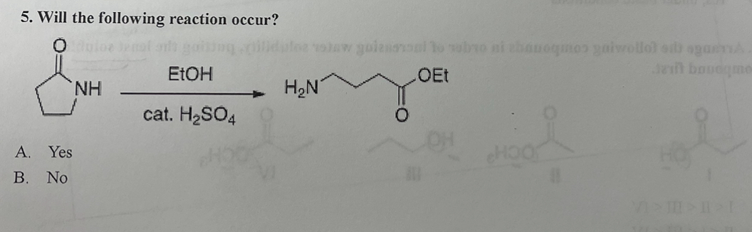 Solved Will the following reaction occur?A. ﻿YesB. ﻿No | Chegg.com