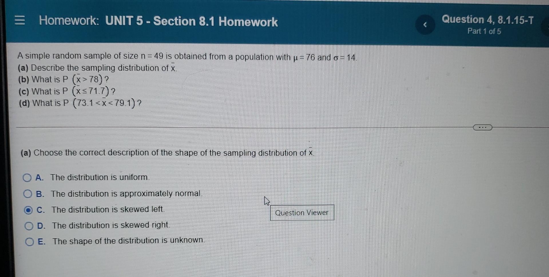 Solved = Homework: UNIT 5 - Section 8.1 Homework Question 4, | Chegg.com