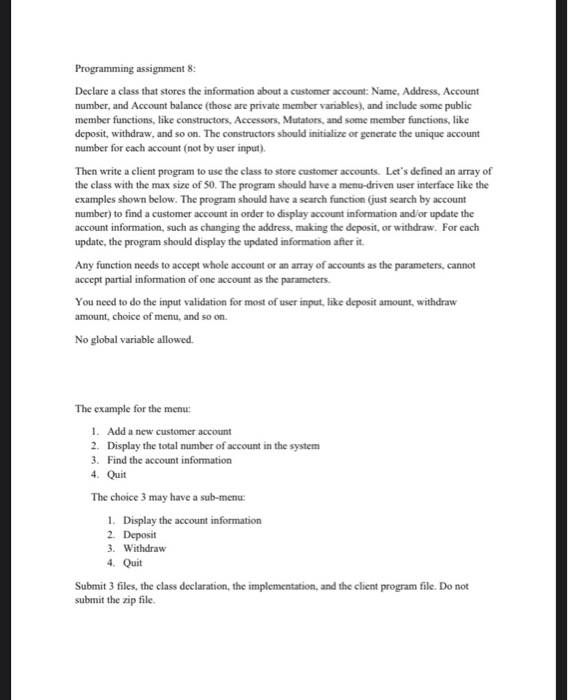 Solved Programming assignment 8: Declare a class that stores | Chegg.com