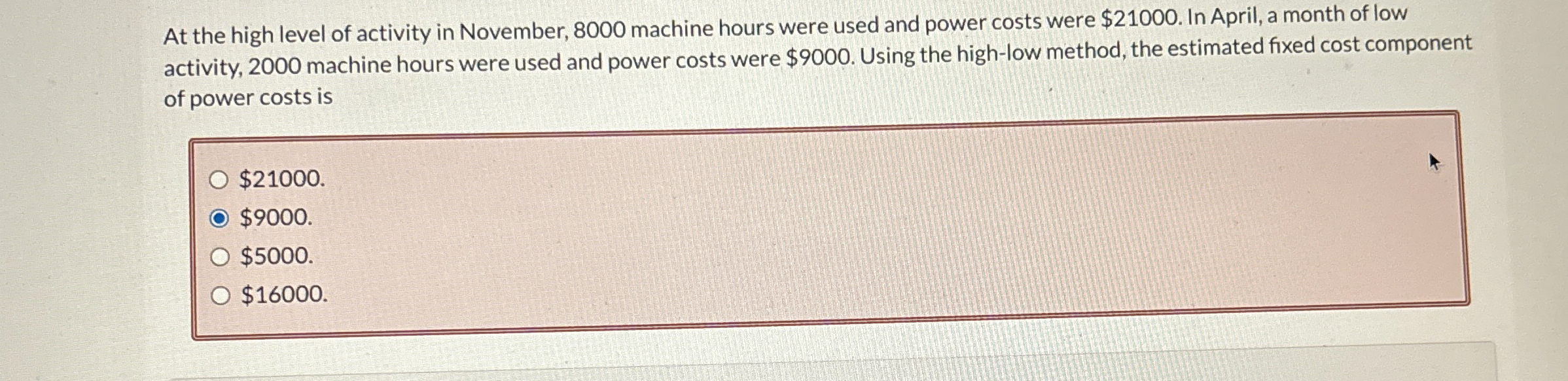 Solved At the high level of activity in November, 8000 | Chegg.com