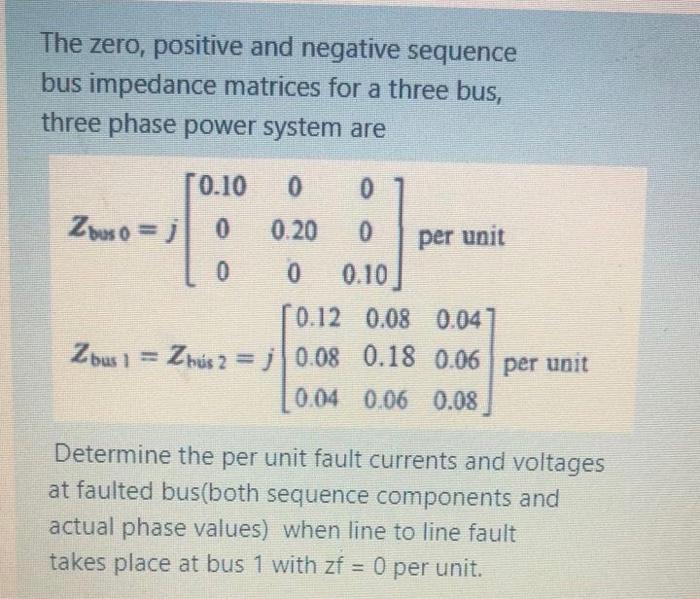 Solved The zero, positive and negative sequence bus | Chegg.com