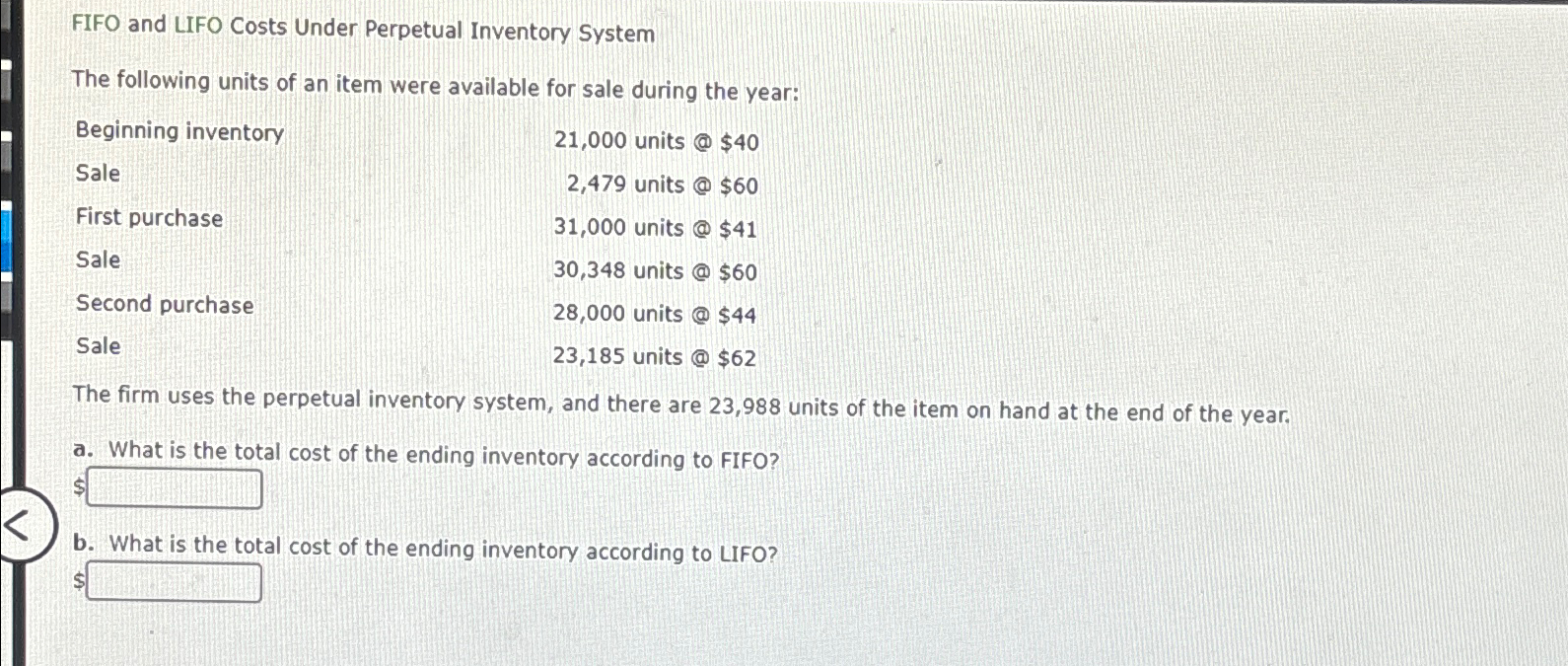 Solved FIFO and LIFO Costs Under Perpetual Inventory | Chegg.com