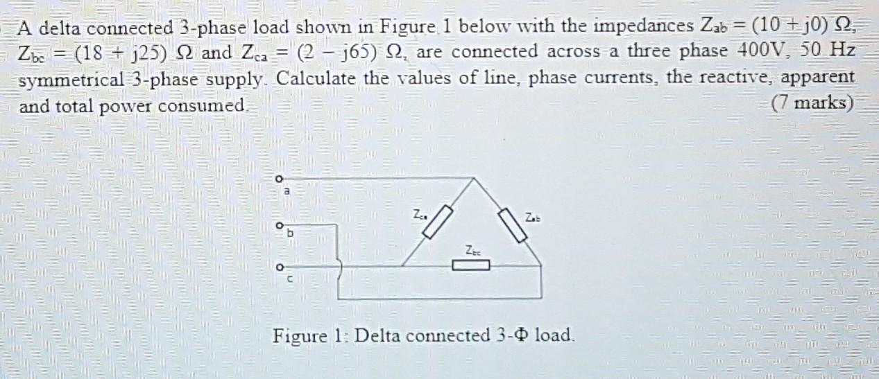 Solved = A delta connected 3-phase load shown in Figure 1 | Chegg.com