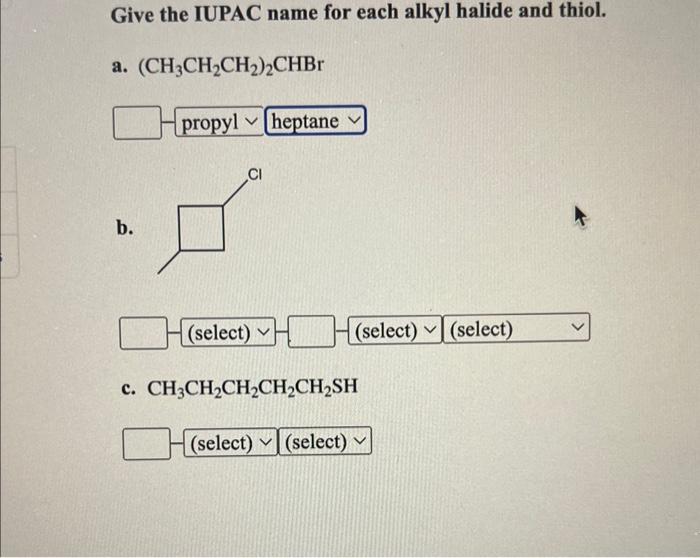 Solved Give the IUPAC name for each alkyl halide and thiol. | Chegg.com