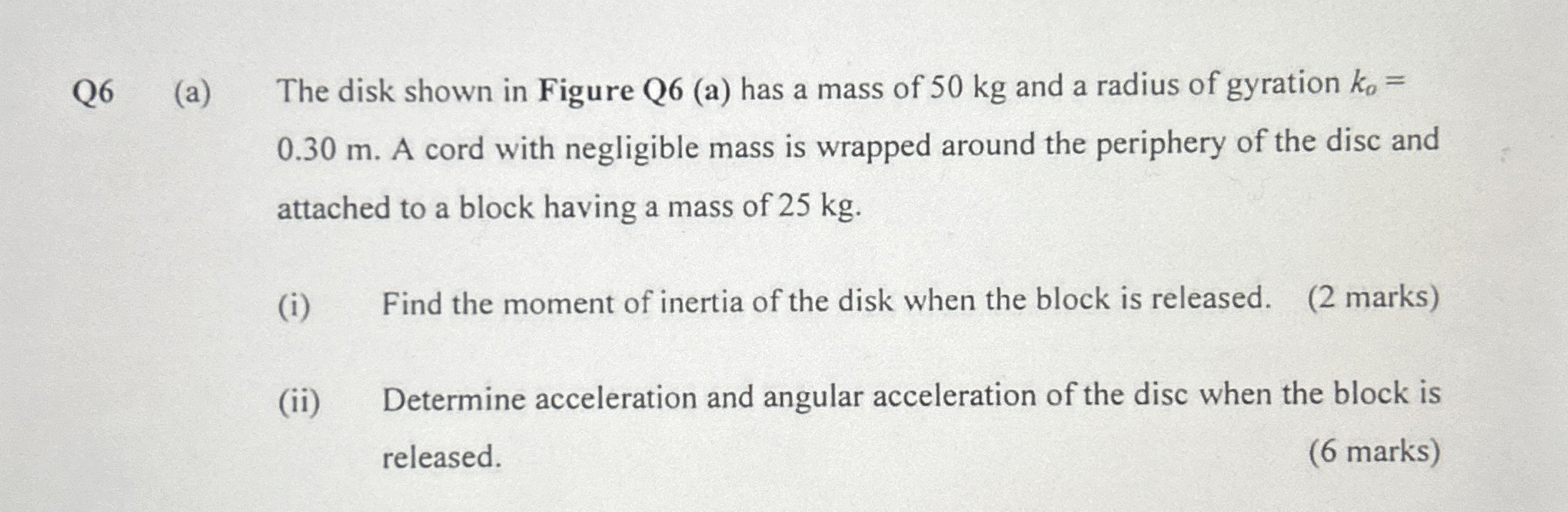 Solved Q6 (a) ﻿The disk shown in Figure Q6 (a) ﻿has a mass | Chegg.com