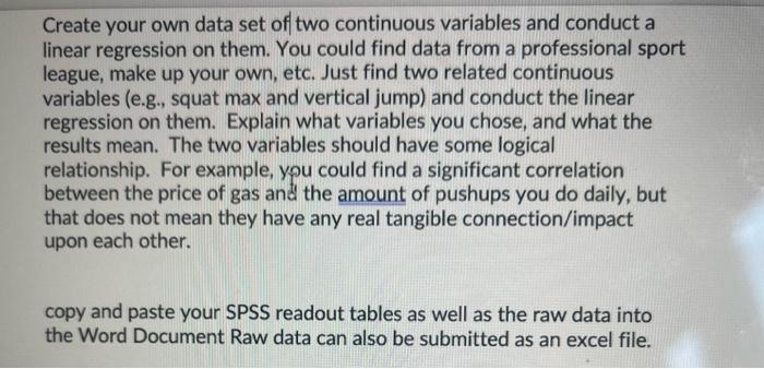 Solved Create your own data set of two continuous variables | Chegg.com