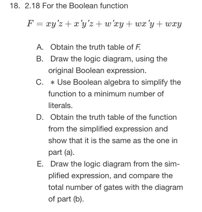 Solved 18 2 18 For The Boolean Function F Xy Z X Y Z