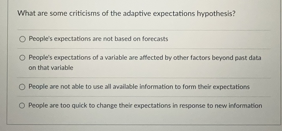 Solved What are some criticisms of the adaptive expectations | Chegg.com