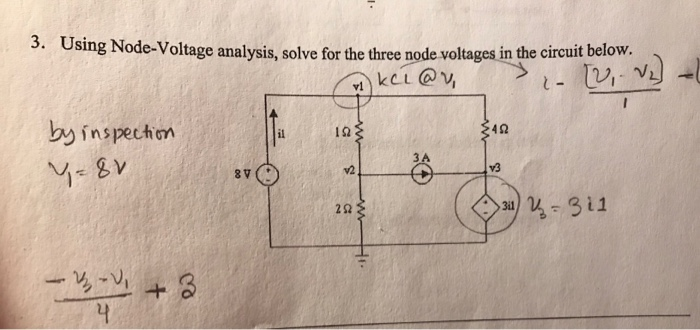 Solved Node-Voltage analysis, solve for the three node | Chegg.com