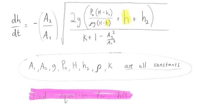 Solved + dh dt (P. (H-W) A: 29 eg pg (H-h) Ai K+ 1 - A2 htha | Chegg.com