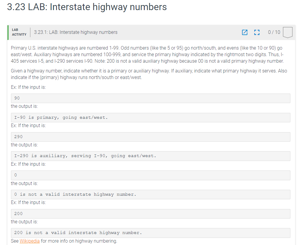 Solved LAB3.23.1: LAB: Interstate highway numbersPrimary | Chegg.com Solved LAB3.23.1: LAB: Interstate highway numbersPrimary | Chegg.com