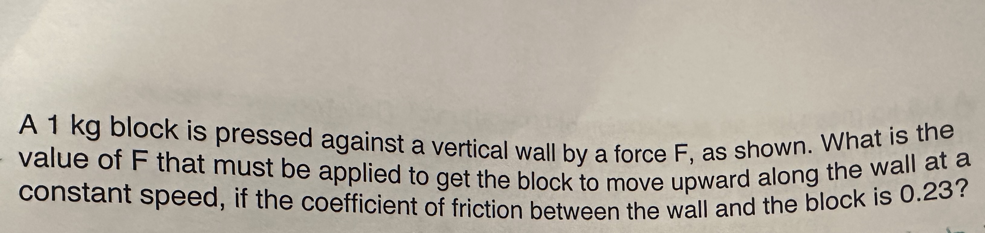 Solved A 1kg ﻿block is pressed against a vertical wall by a | Chegg.com