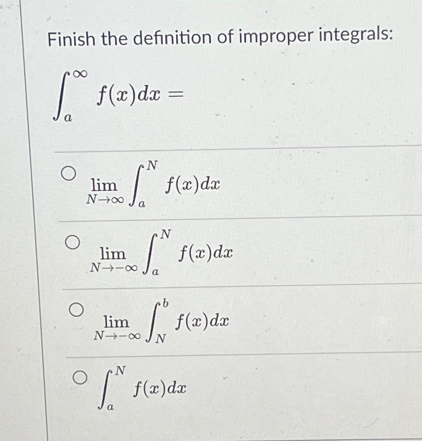 Solved Finish the definition of improper | Chegg.com