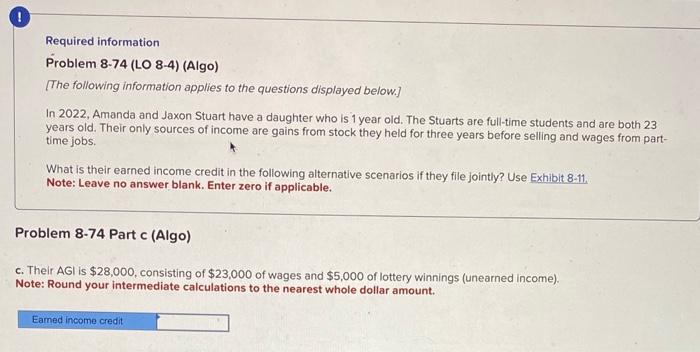 Solved Required information Problem 8-74 (LO 8-4) (Algo) | Chegg.com