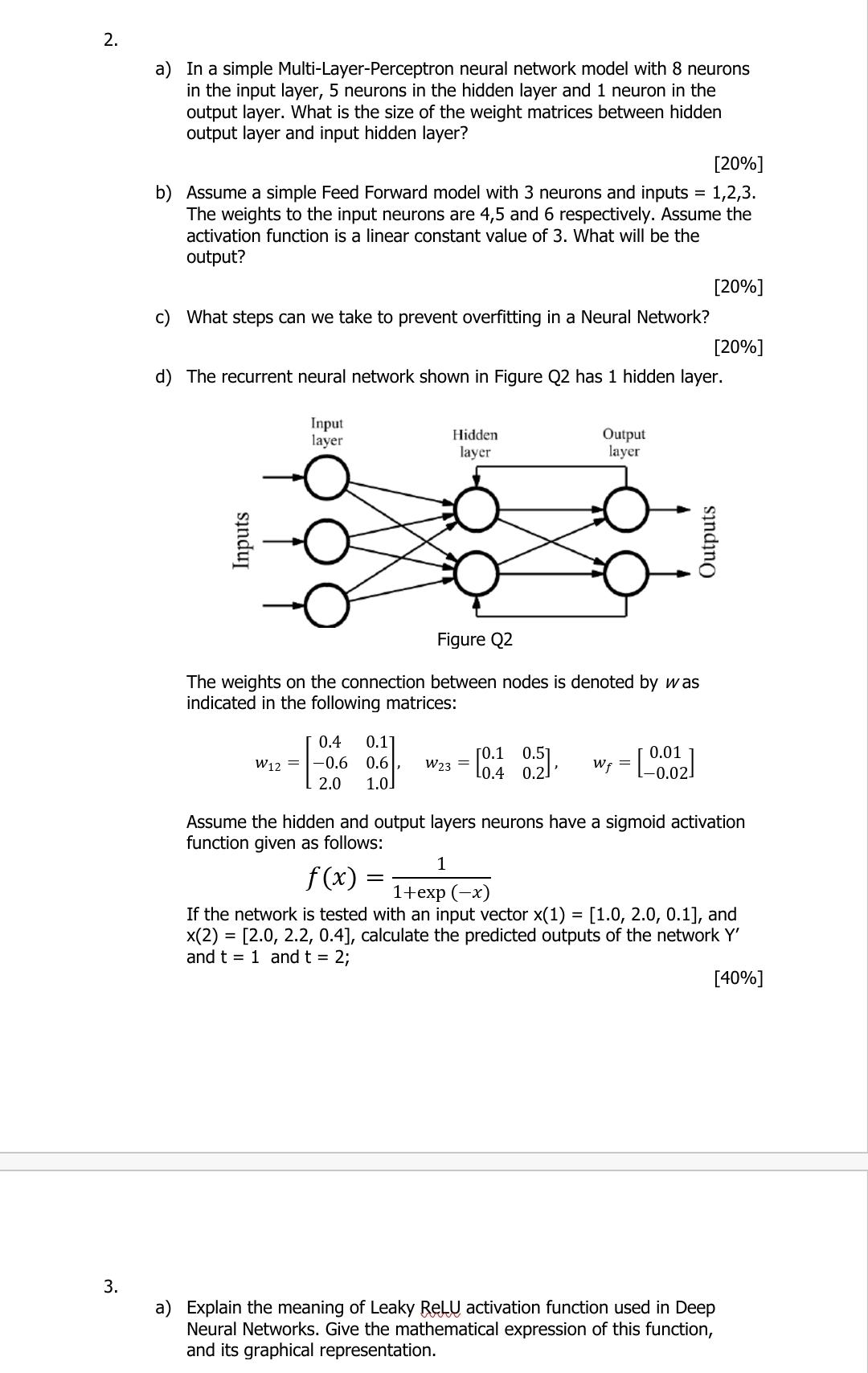 Solved a) ﻿In a simple Multi-Layer-Perceptron neural network | Chegg.com